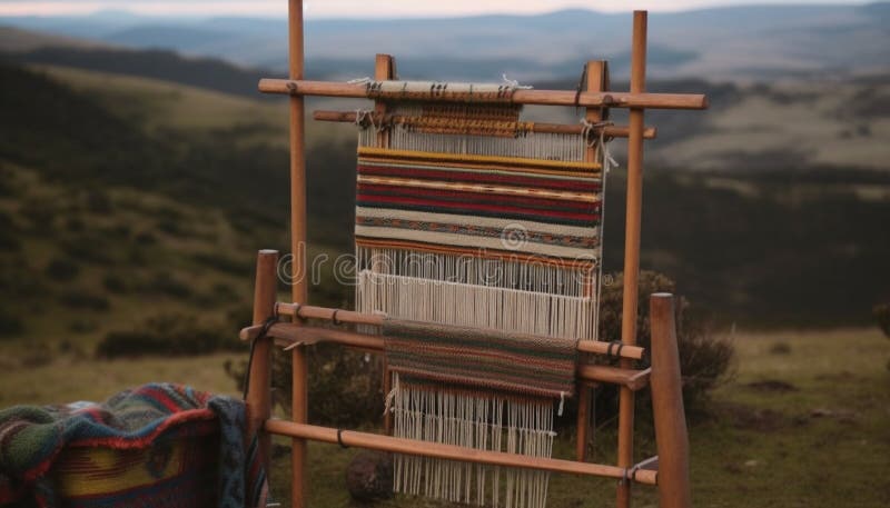Woolen Clothing Weaved on Old Loom Outdoors Generated by AI Stock ...