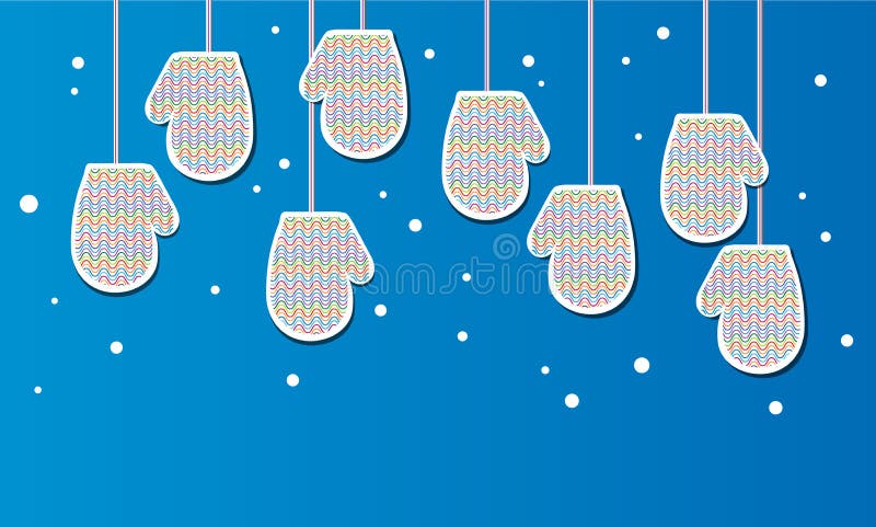 Woolen Mittens Hanging on a Line. Christmas Card or Background Stock ...