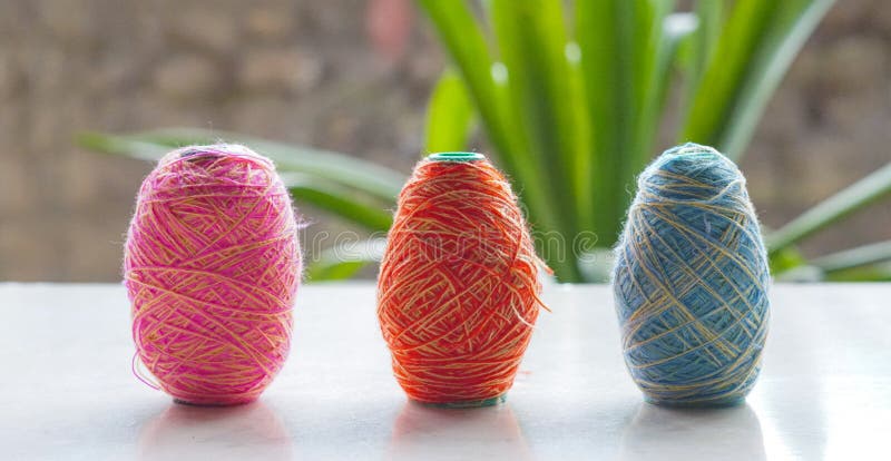 Woolen Threads of Different Colors Stand in Rows Stock Image - Image of ...