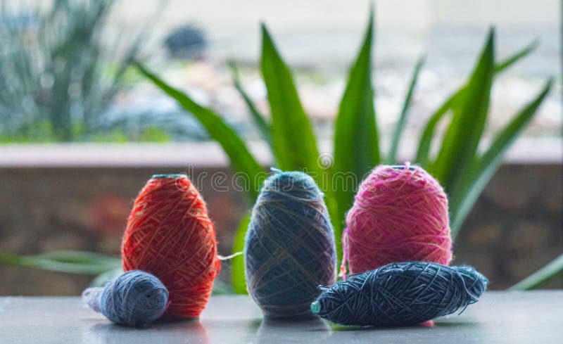 Woolen Threads of Different Colors Stand in Rows Stock Image - Image of ...