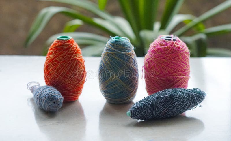 Woolen Threads of Different Colors Stand in Rows Stock Image - Image of ...