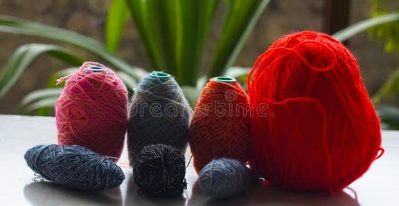 Woolen Threads of Different Colors Stand in Rows Stock Photo - Image of ...
