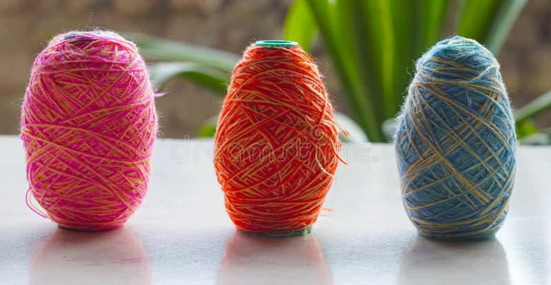 Woolen Threads of Different Colors Stand in Rows Stock Photo - Image of ...