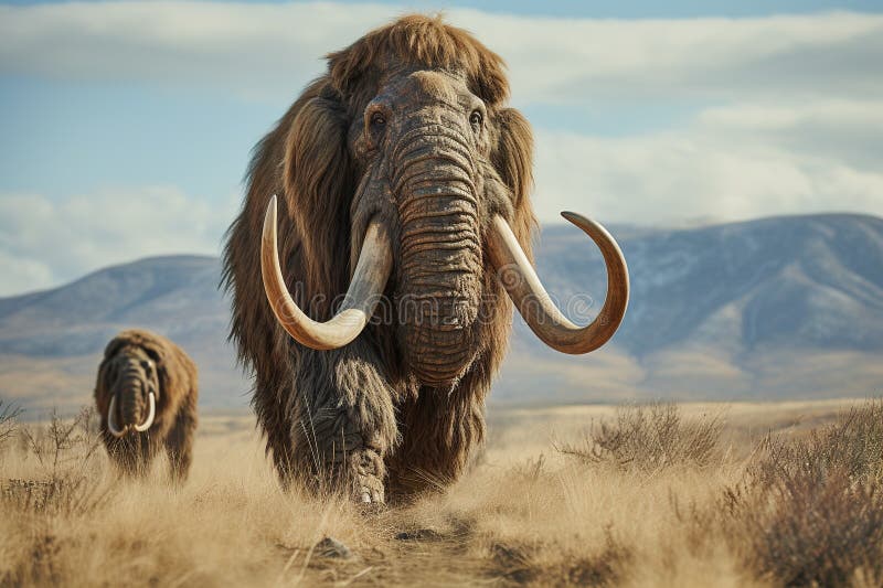 Woolly Mammoth Walking in a Steppe Stock Illustration - Illustration of ...