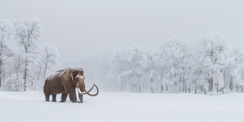 A Woolly Mammoth Walks through the Snowy Lands of the Ice Age. Stock ... A Woolly Mammoth Walks through the Snowy Lands of the Ice Age. Stock ...