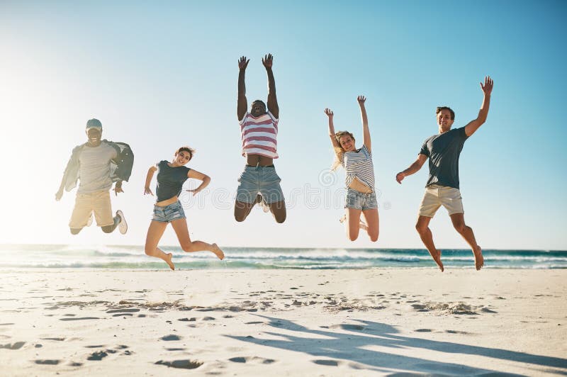 Woop Woop Summer Break is Here. a Group of Young Friends Jumping ...