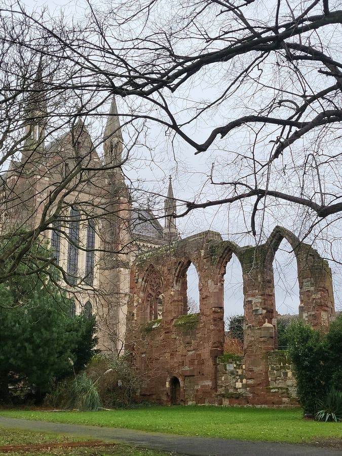 Worcester Cathedral and a Wall in Ruins Stock Photo - Image of ...