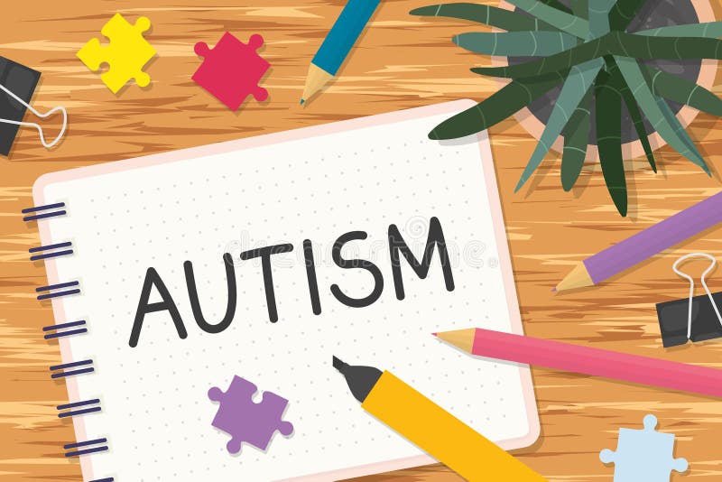 Word Autism Written in a Notebook, Flat Lay View Stock Vector ...