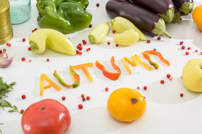 The Word Autumn from Pieces of Pepper. Multicolored Fresh Vegetables ...