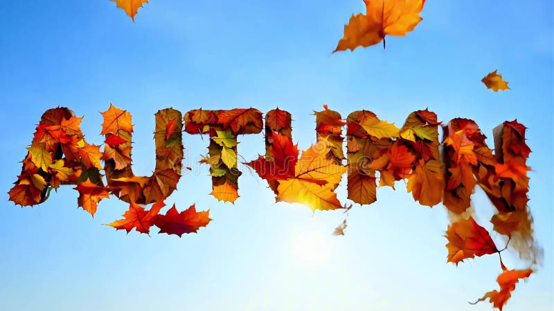 The Word Autumn is Written in a Creative Way Using Leaves on Sky Stock ...
