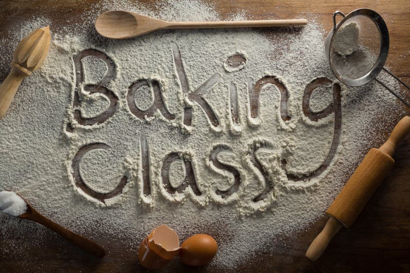 The Word Baking Class Written On Sprinkled Flour Stock Photo - Image of ...