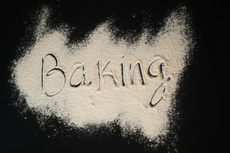 Word Baking Written in White Flour on Dark Table Stock Image - Image of ...