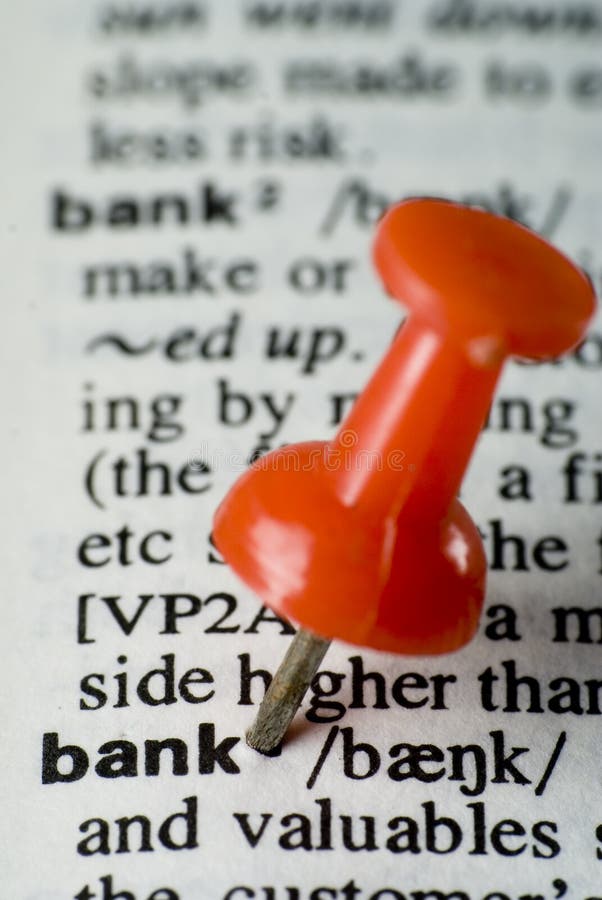 Word bank and red pin stock image. Image of page, metal - 8582129