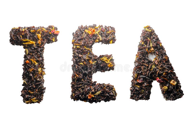 Word Black Tea Tea with Fruit Pieces and Flower Petals Isolate Stock ...