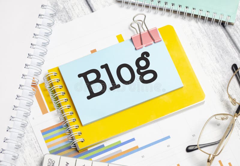 Word Blog on Blue Sticker with Charts and Glasses Stock Image - Image ...