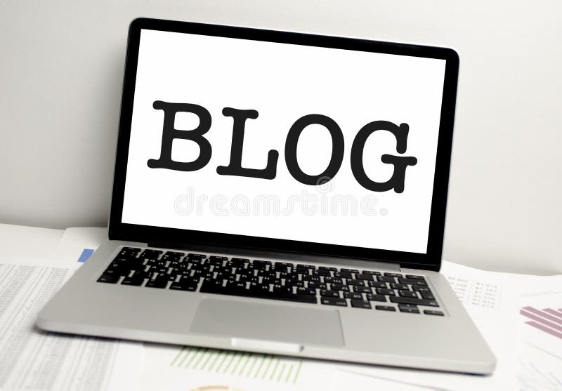 Word Blog on Yellow Sticker and Charts and Calculator Stock Photo ...