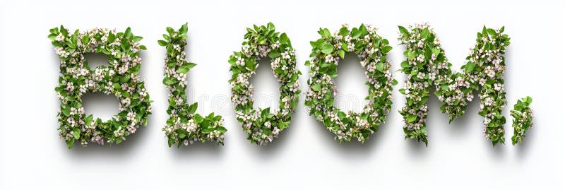 Word BLOOM Composed of Lush Blooming Plants on a White Background ...