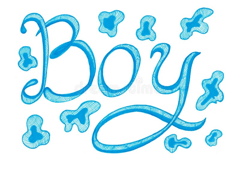 The Word Boy in Blue on a White Background. Blue Decor Around. Stock ...