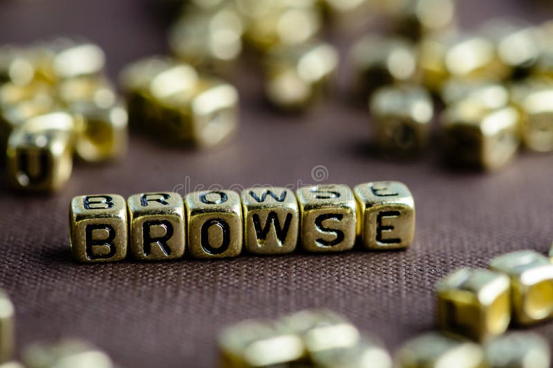 Word BROWSE Made from Small Golden Letters on the Brown Background ...