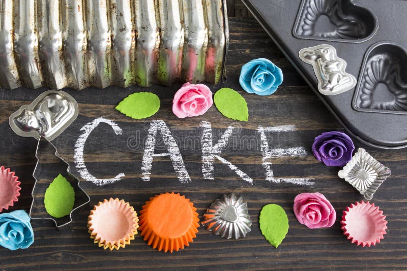 Word Cake with Accessories for Cakes Stock Image - Image of chalk ...