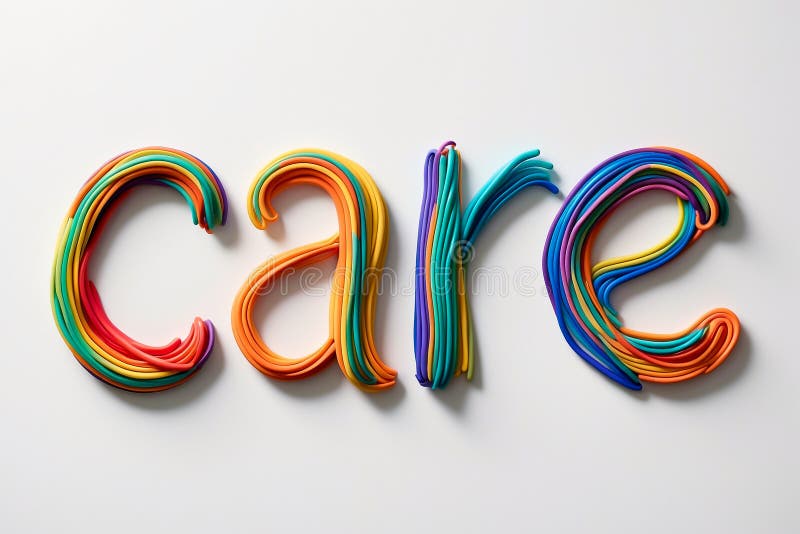 Word Care Crafted from Vibrant Colored Plasticine, Set Against a White ...
