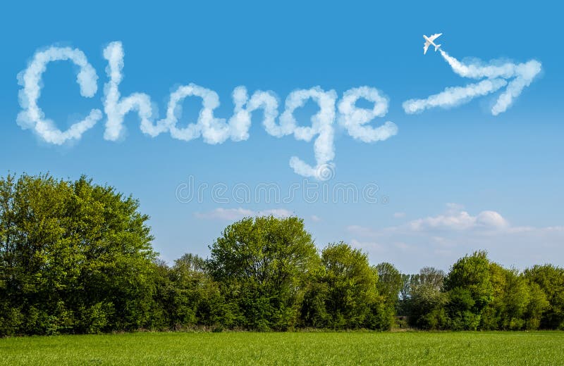 The Word Change Written with Clouds Over a Green Landscape Stock Photo ...