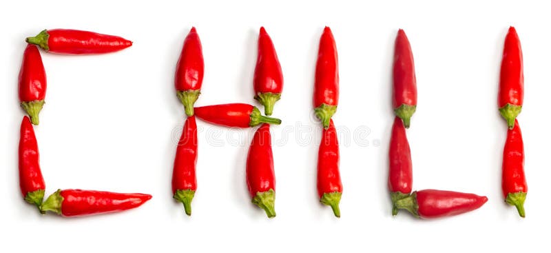 Word Chili Written from Red Hot Pepper Letters Isolated on White ...