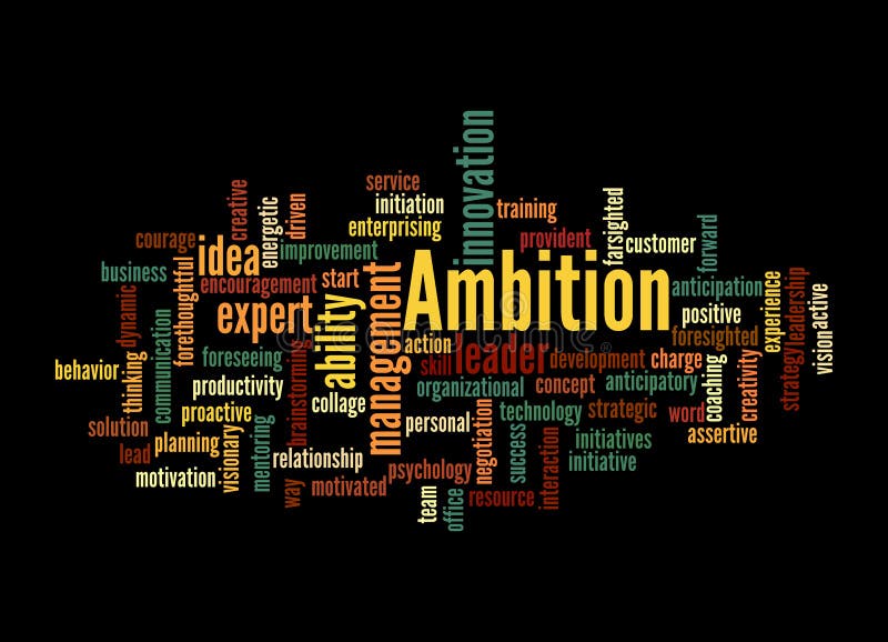 Word Cloud with AMBITION Concept, Isolated on a Black Background Stock ...