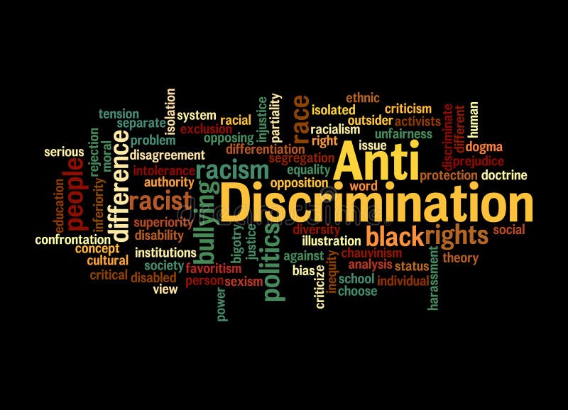 Word Cloud with ANTI DISCRIMINATION Concept, Isolated on a Black ...