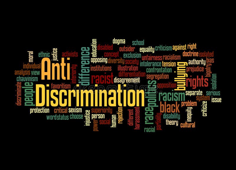 Word Cloud with ANTI DISCRIMINATION Concept, Isolated on a Black ...