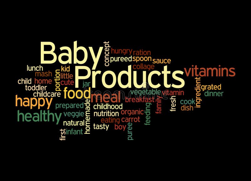 Word Cloud with BABY PRODUCTS Concept, Isolated on a Black Background ...