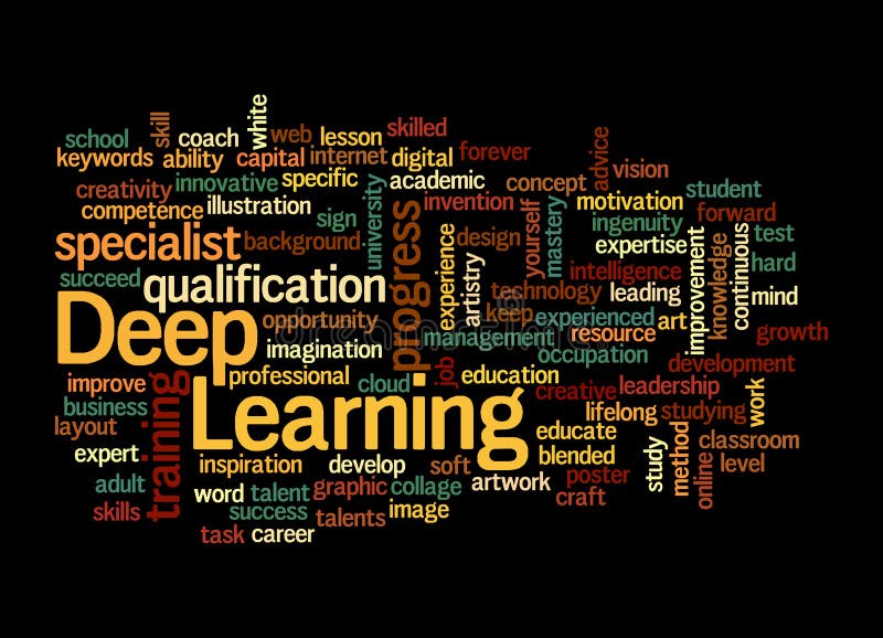 Word Cloud with DEEP LEARNING Concept, Isolated on a Black Background ...