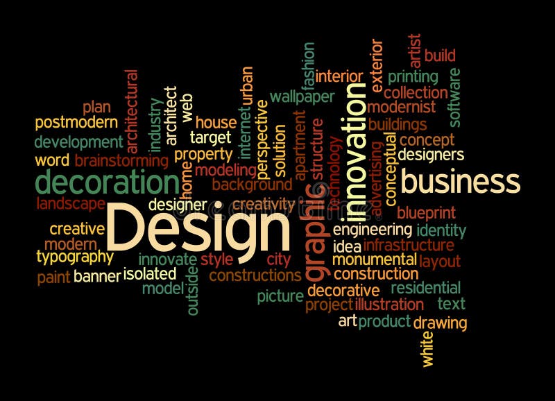 Word Cloud with DESIGN Concept, Isolated on a Black Background Stock ...