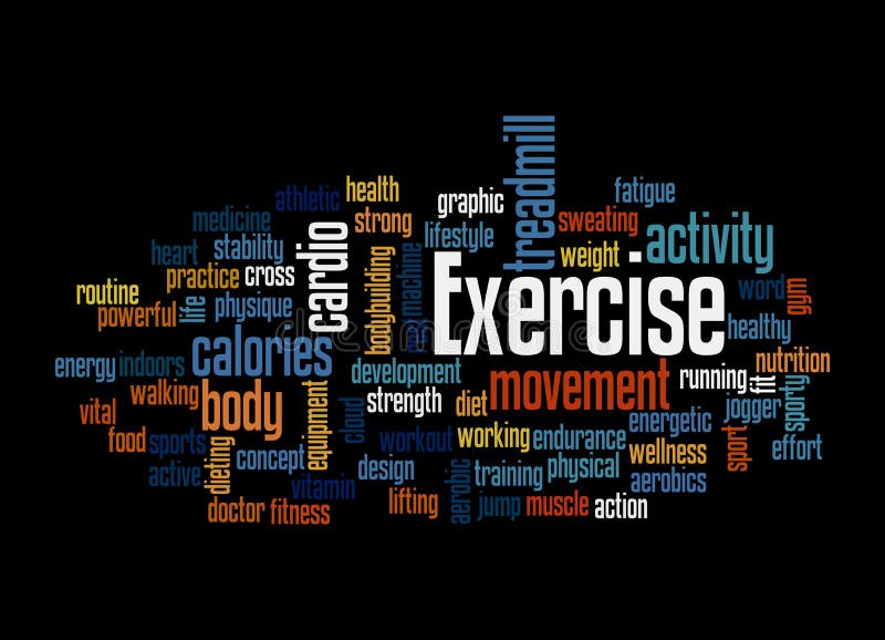 Word Cloud With Exercise Concept Isolated On A Black Background Stock