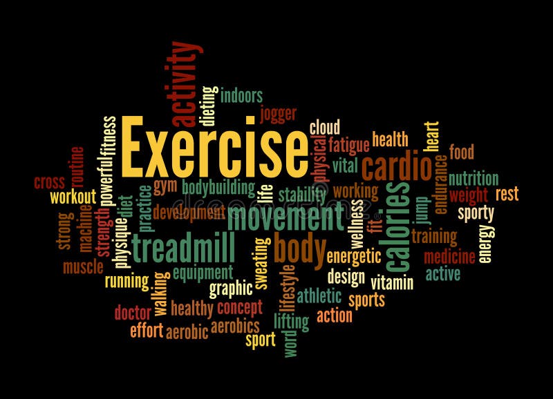 Word Cloud with EXERCISE Concept, Isolated on a Black Background Stock ...
