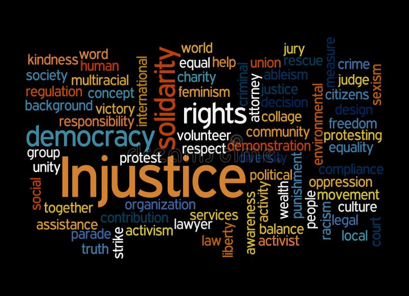 Word Cloud with INJUSTICE Concept, Isolated on a Black Background Stock ...