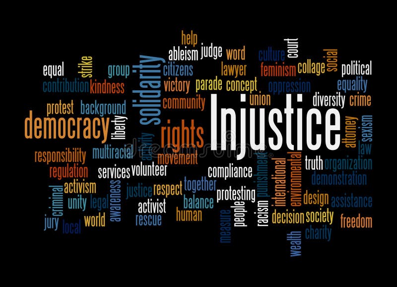 Word Cloud with INJUSTICE Concept, Isolated on a Black Background Stock ...