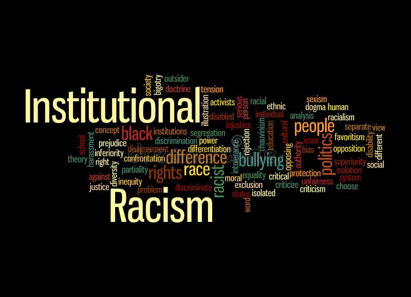 Word Cloud with INSTITUTIONAL RACISM Concept, Isolated on a Black ...