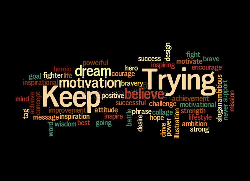 Word Cloud with KEEP TRYING Concept, Isolated on a Black Background ...
