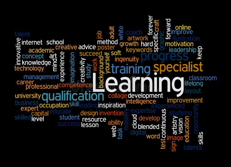 Word Cloud with LEARNING Concept, Isolated on a Black Background Stock ...