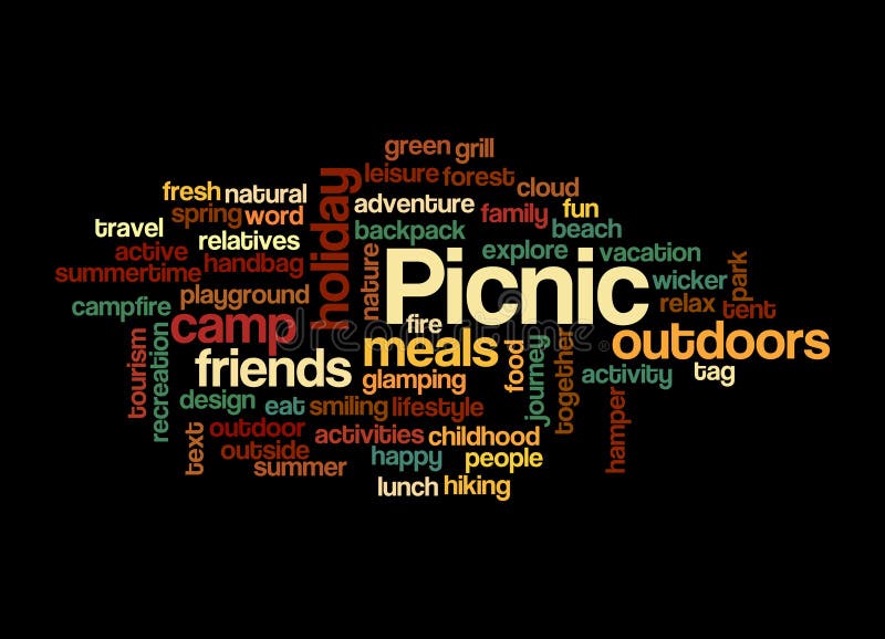 Word Cloud with PICNIC Concept, Isolated on a Black Background Stock ...