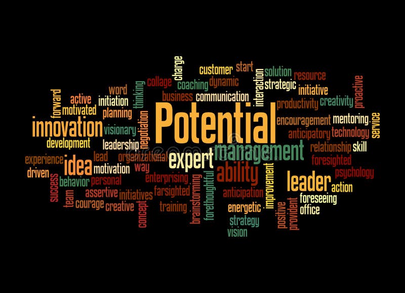 Word Cloud with POTENTIAL Concept, Isolated on a Black Background Stock ...
