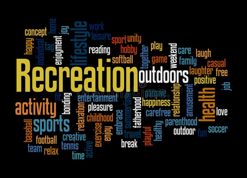 Word Cloud with RECREATION Concept, Isolated on a Black Background ...