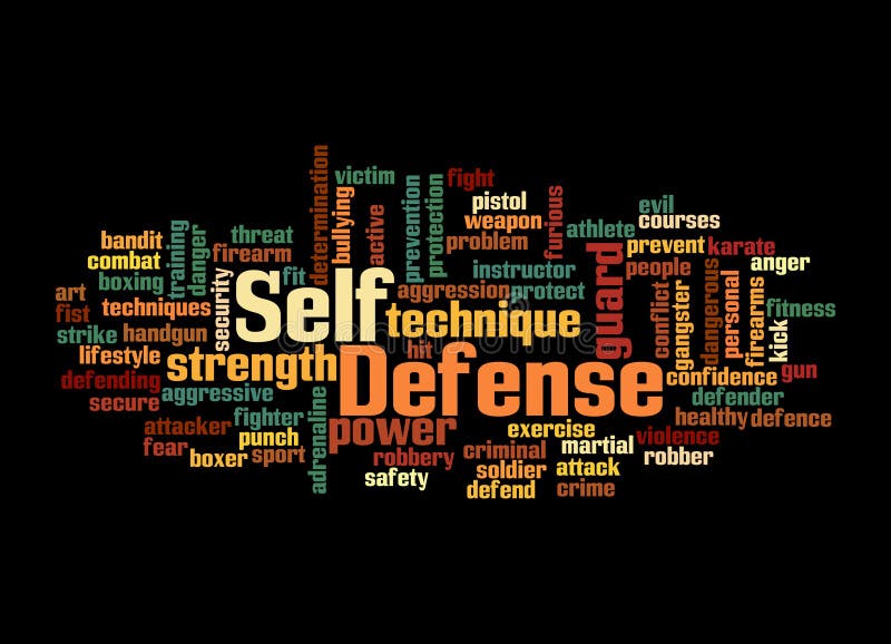 Word Cloud with SELF DEFENSE Concept, Isolated on a Black Background ...