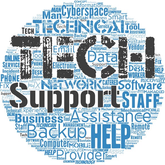 Word Cloud in the Shape of a Circle with Tech Support Words. Help Given ...