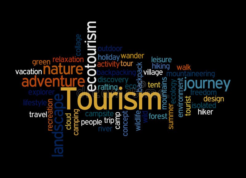 Word Cloud with TOURISM Concept, Isolated on a Black Background Stock ...