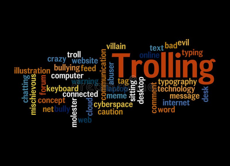 Word Cloud with TROLLING Concept, Isolated on a Black Background Stock ...