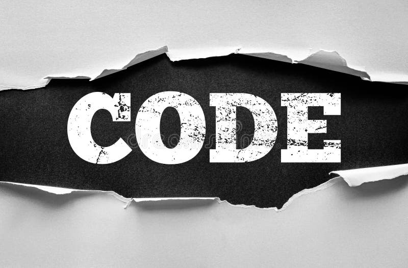 Word CODE Displayed in Bold Distressed Font, Revealed through a Torn ...