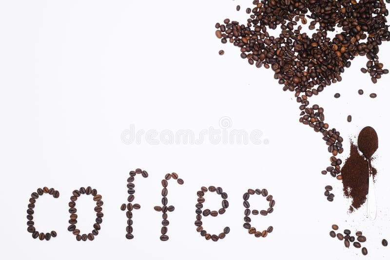 Word Coffee Made from Coffee Beans Isolated on White Background Stock ...