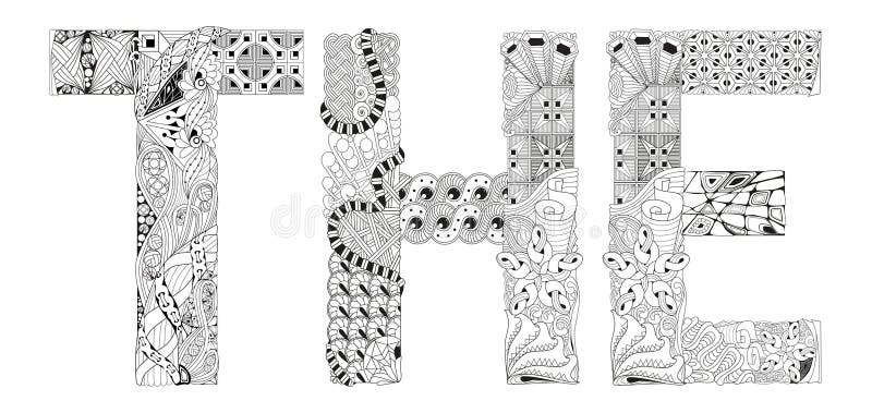 Word The For Coloring Vector Decorative Zentangle Object Stock Vector